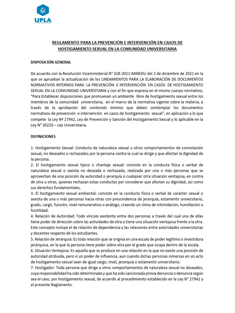 Reglamento Mod. Hostigamiento Sexual2022-Ultimo | PDF | Debido al proceso | Dignidad