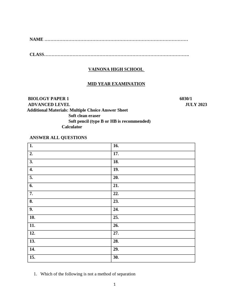 Combined Science Form 4 Mid Year Examination 1 | PDF | Isotope | Chemical Substances
