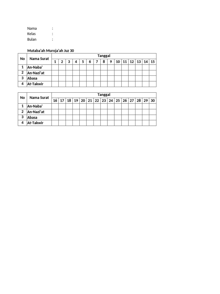 Lembar Mutaba'Ah Santri | PDF