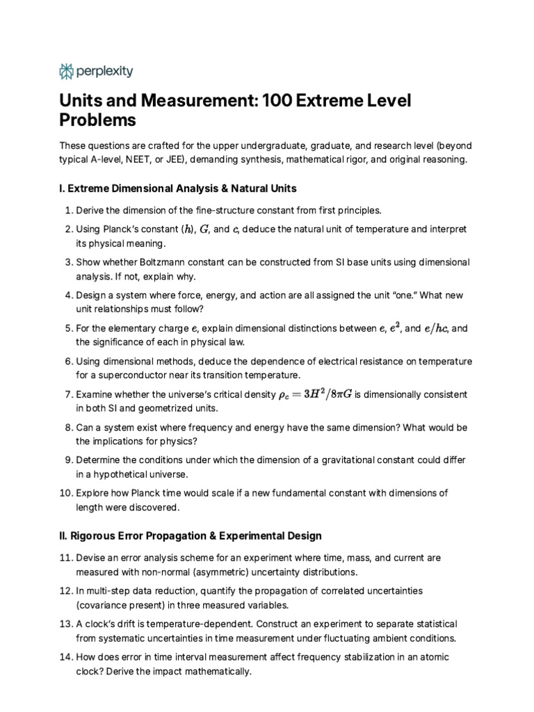 Advanced Problems in Dimensional Analysis | PDF | Measurement | Entropy