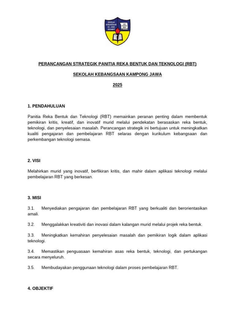 Perancangan Strategik RBT SKKJ 2025 | PDF