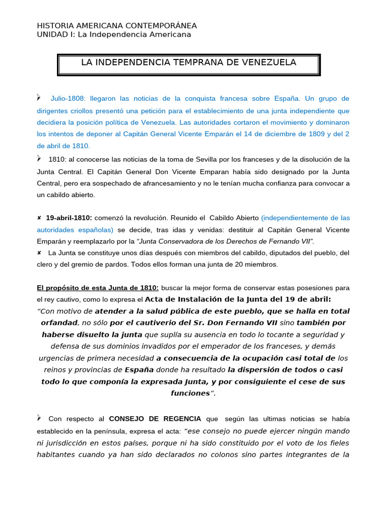 Indpcia Temprana de Venezuela | PDF | Venezuela | España