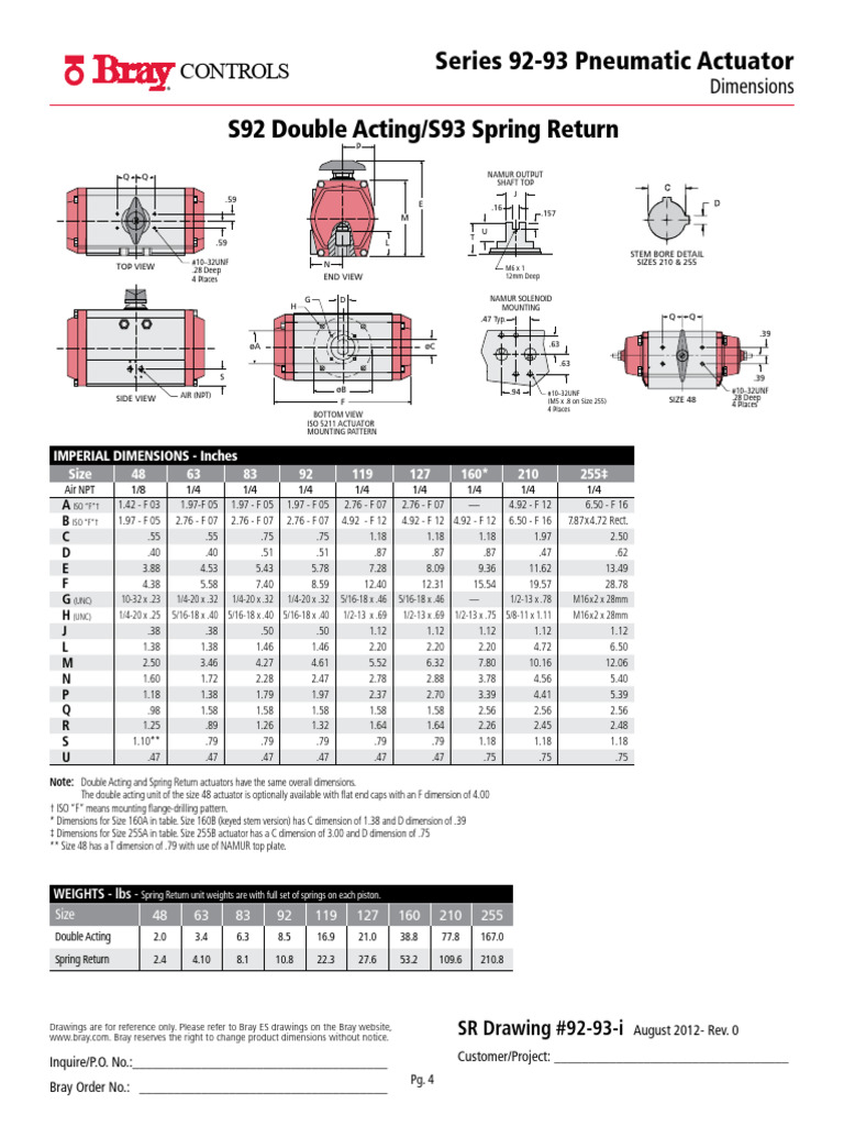 Bray 93 Series Actuator Dimensions | PDF | Kinematics | Equipment