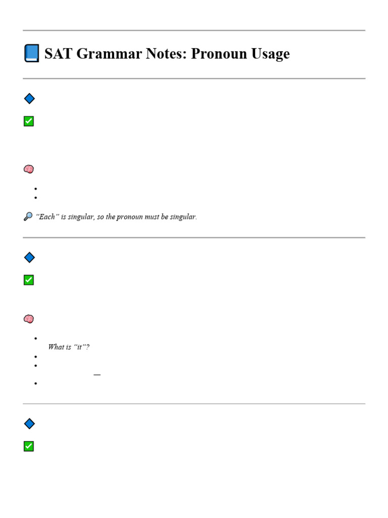 5 Sat Pronouns Usage Notes N Practice | PDF | Grammatical Number | Pronoun