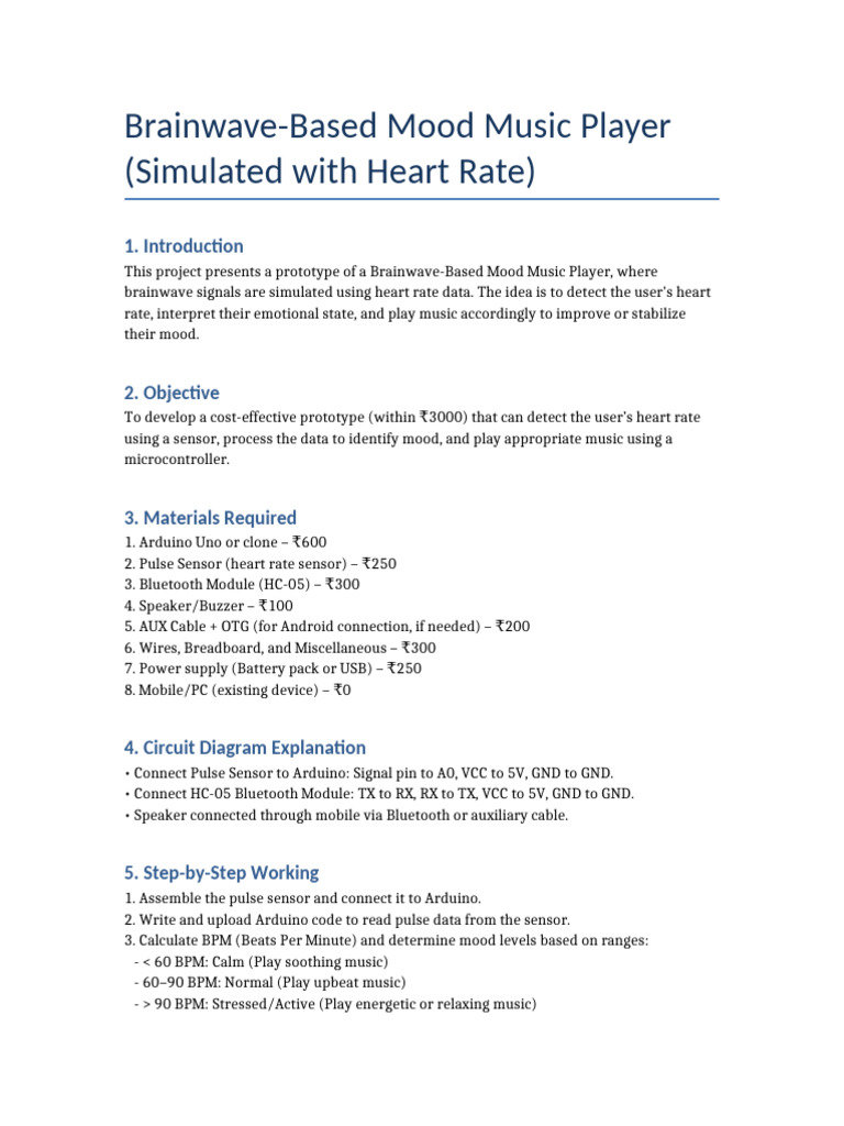 Brainwave Based Mood Music Player Prototype | PDF