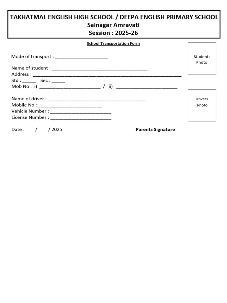 Student Transport Form | PDF