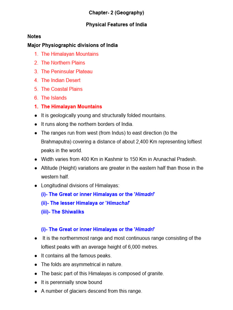 Major Physiographic Features of India | PDF | Himalayas | Landscape