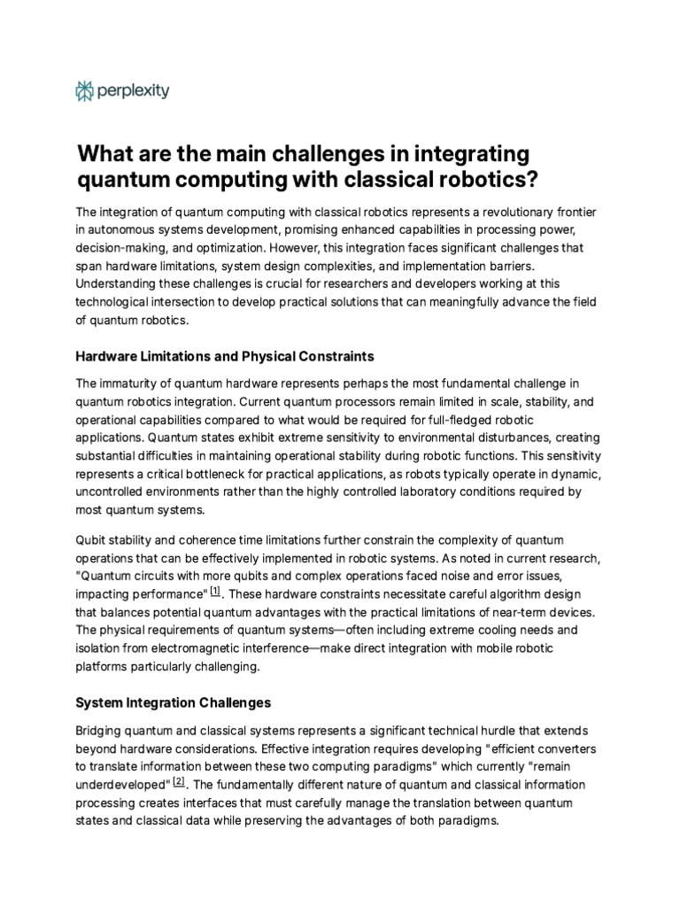 Quantum Robotics: Hardware Challenges | PDF | Quantum Computing | Robotics