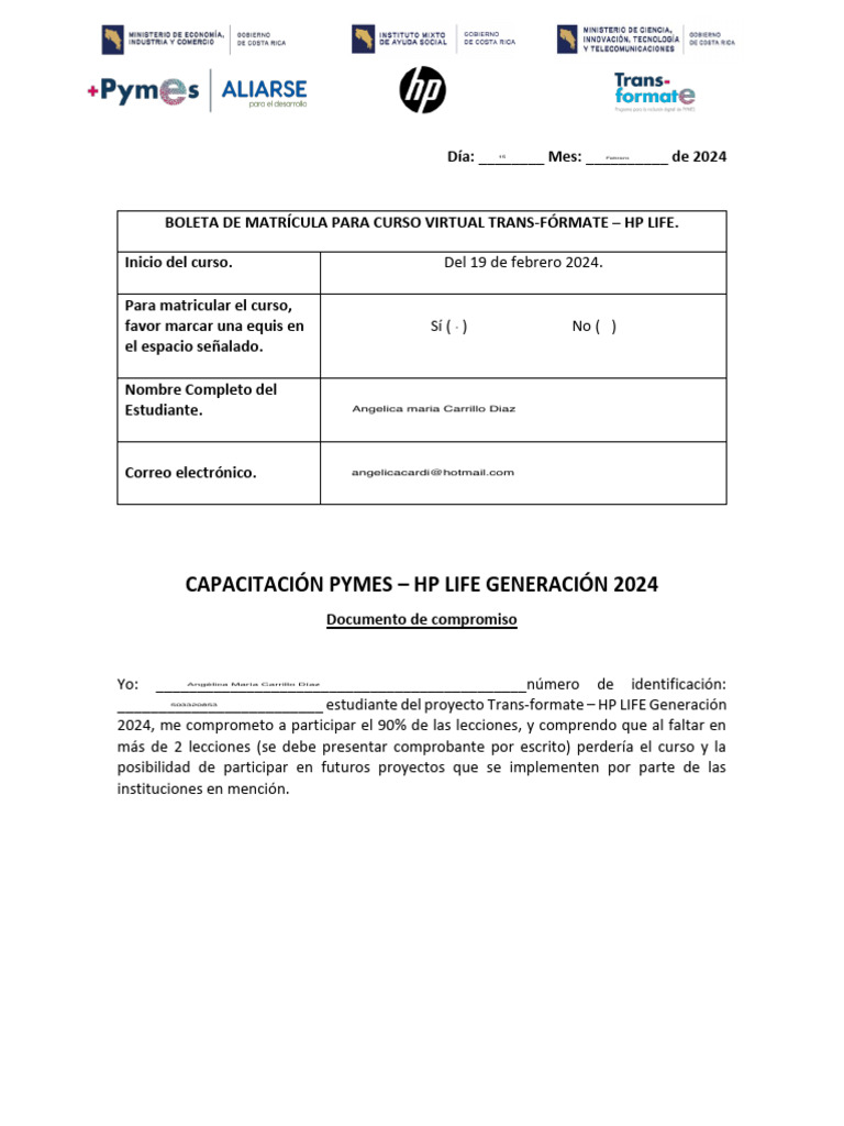 Hoja de Compromiso HP LIFE - Propuesta 2024 | PDF
