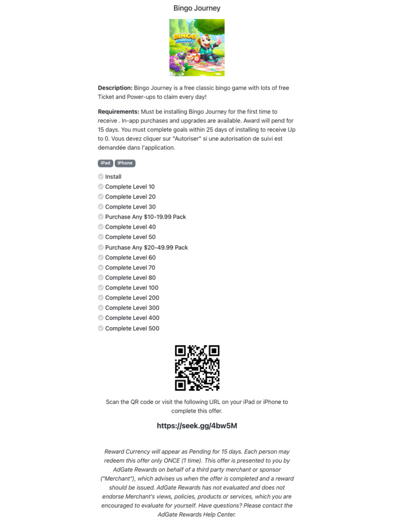 Bingo Journey Free Cash Offers | PDF
