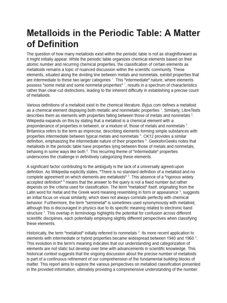 Understanding Metalloids in the Periodic Table | PDF | Semiconductors ...