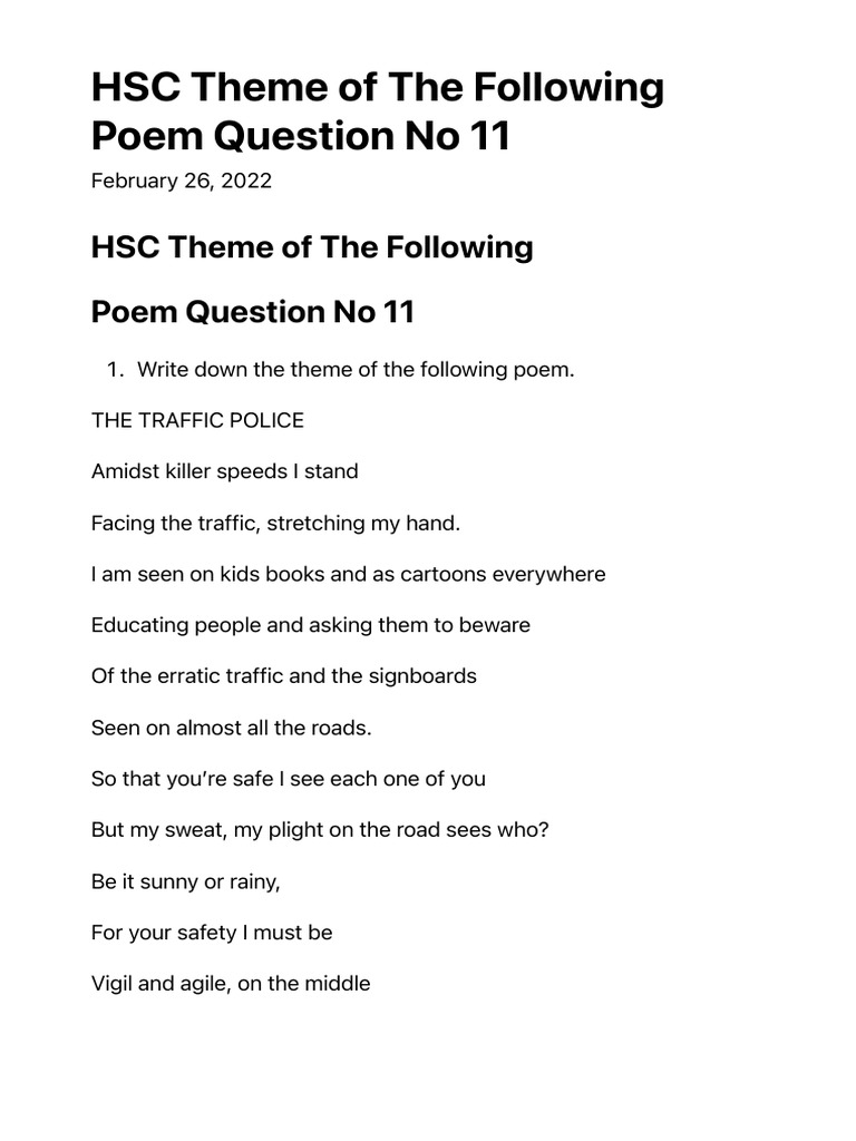 HSC Poem Themes Analysis Guide | PDF | Poetry