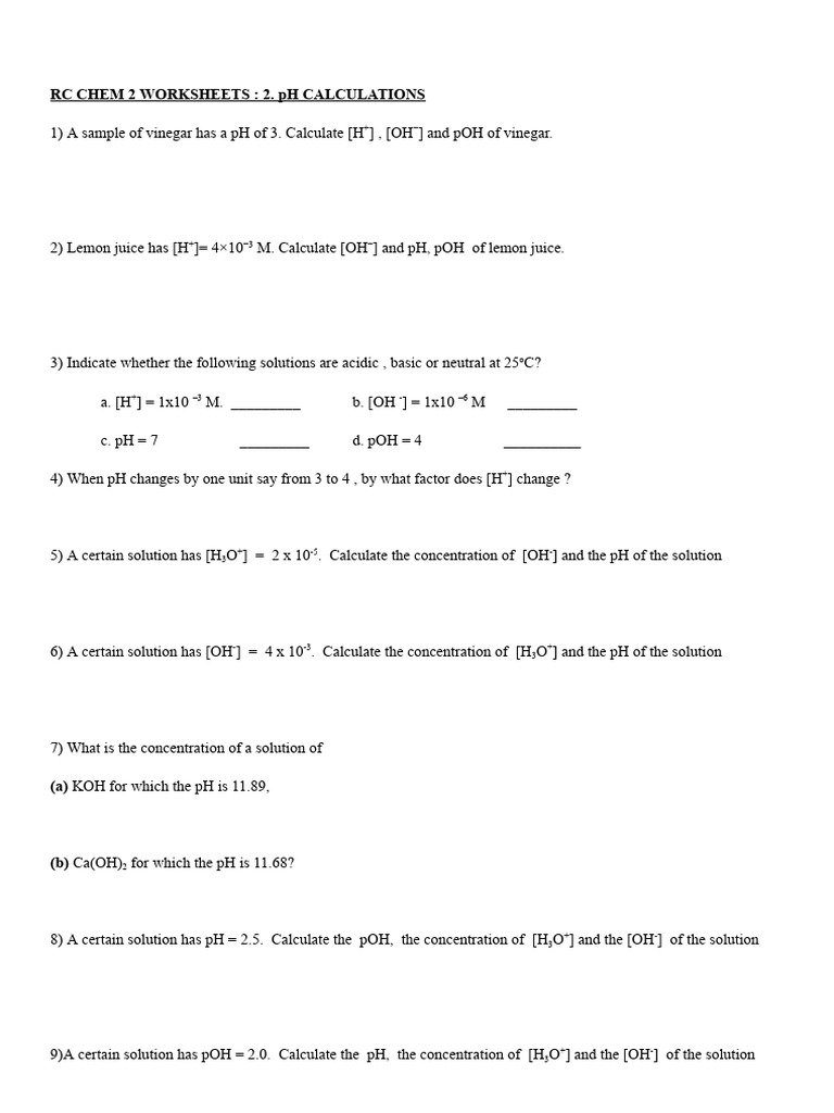 Ws 2 PH Calculations For Strong Acids and Bases | PDF