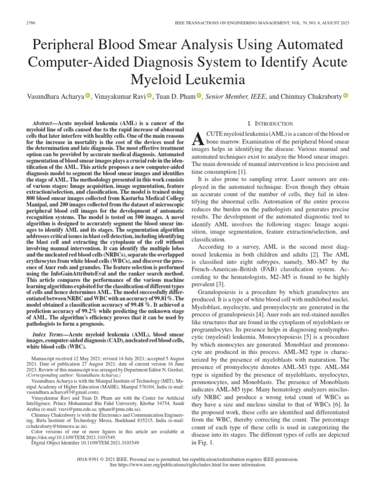 Automated AML Detection in Blood Smears | PDF | White Blood Cell ...