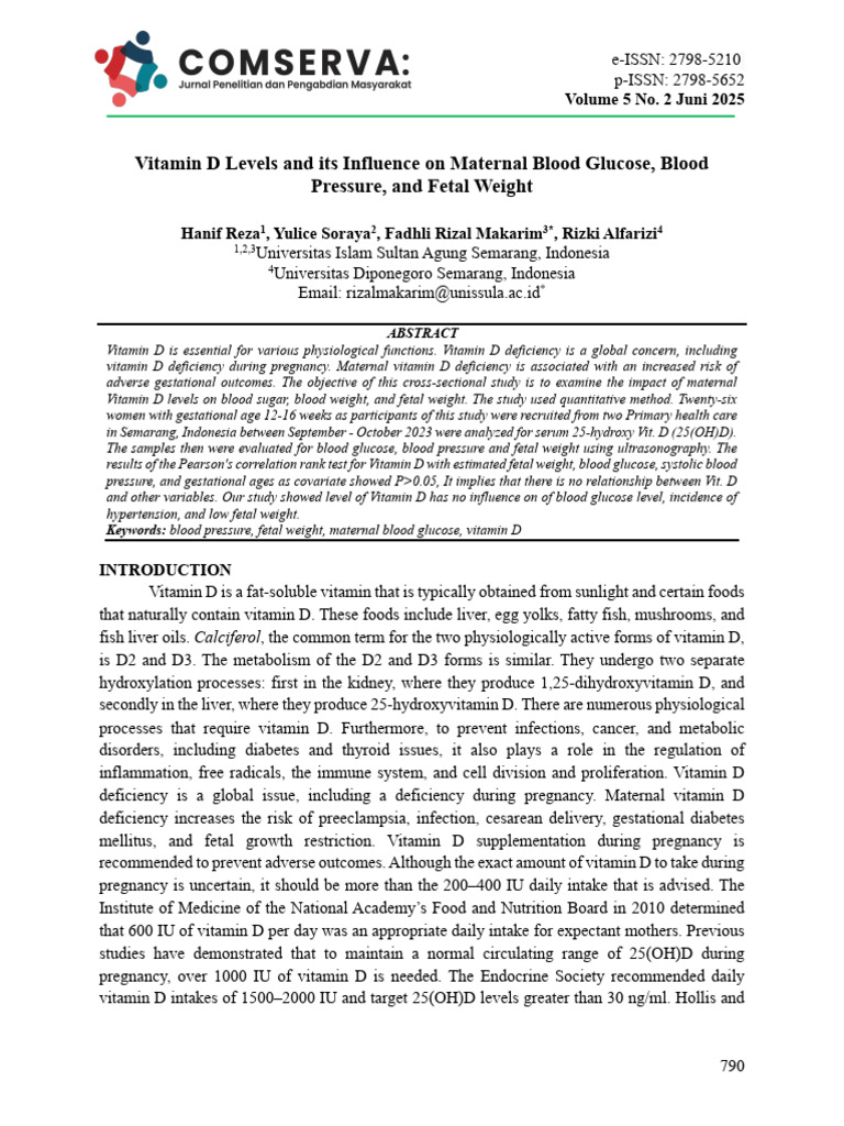 Vitamin D Levels and Its Influence on Maternal Blo | PDF | Vitamin D | Pregnancy