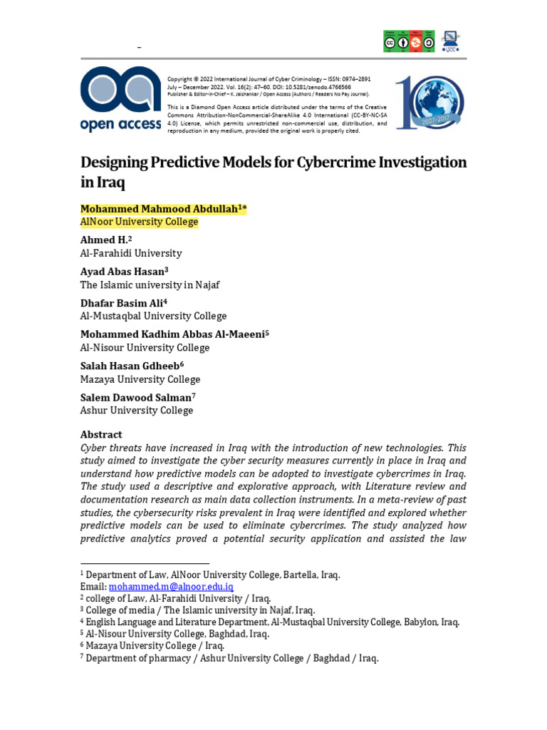 Designing Predictive Models For Cybercrime Investigation in Iraq | PDF ...