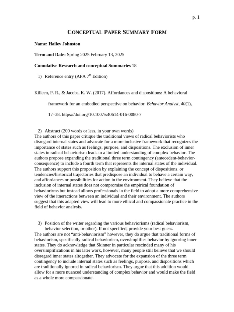 Conceptual Summary | PDF | Behaviorism | Reinforcement