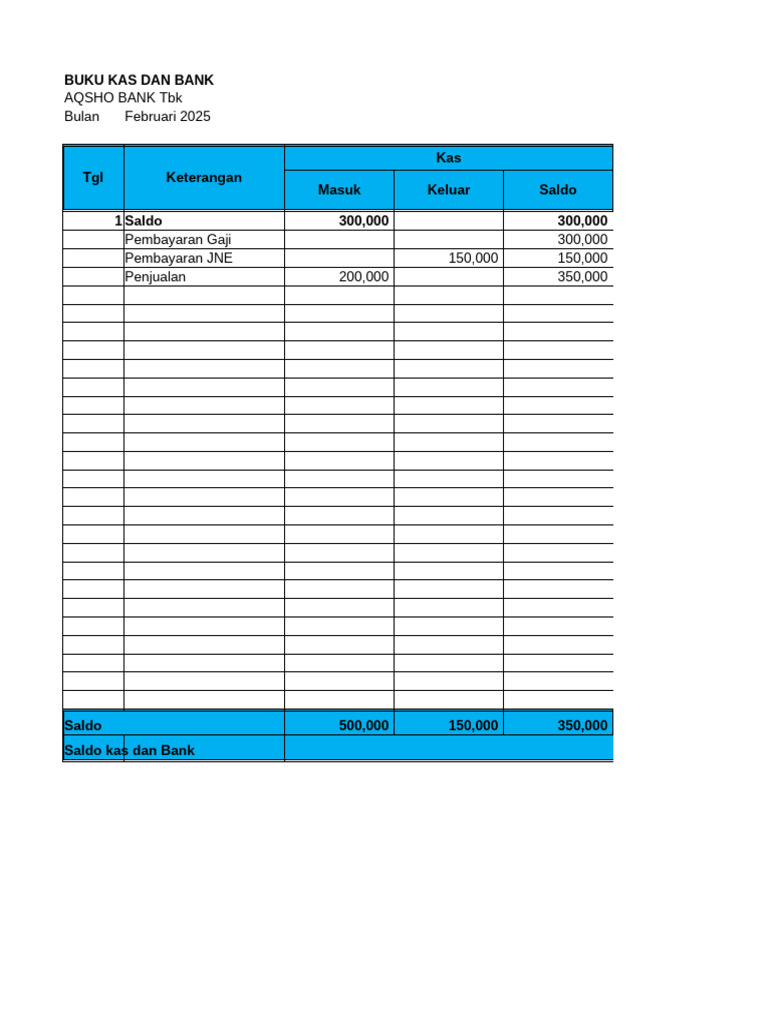 Template Buku Kas dan Bank Excel | PDF