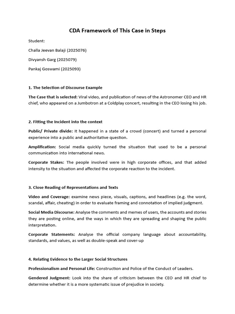 CDA Framework of This Case in Steps | PDF | News | Framing (Social ...