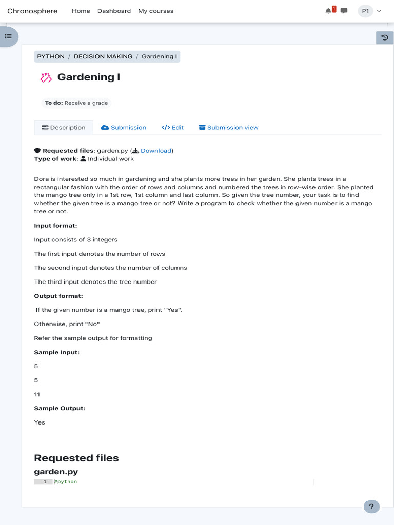 Fundamental Programming Using Python Gardening I Description Chronosphere | PDF