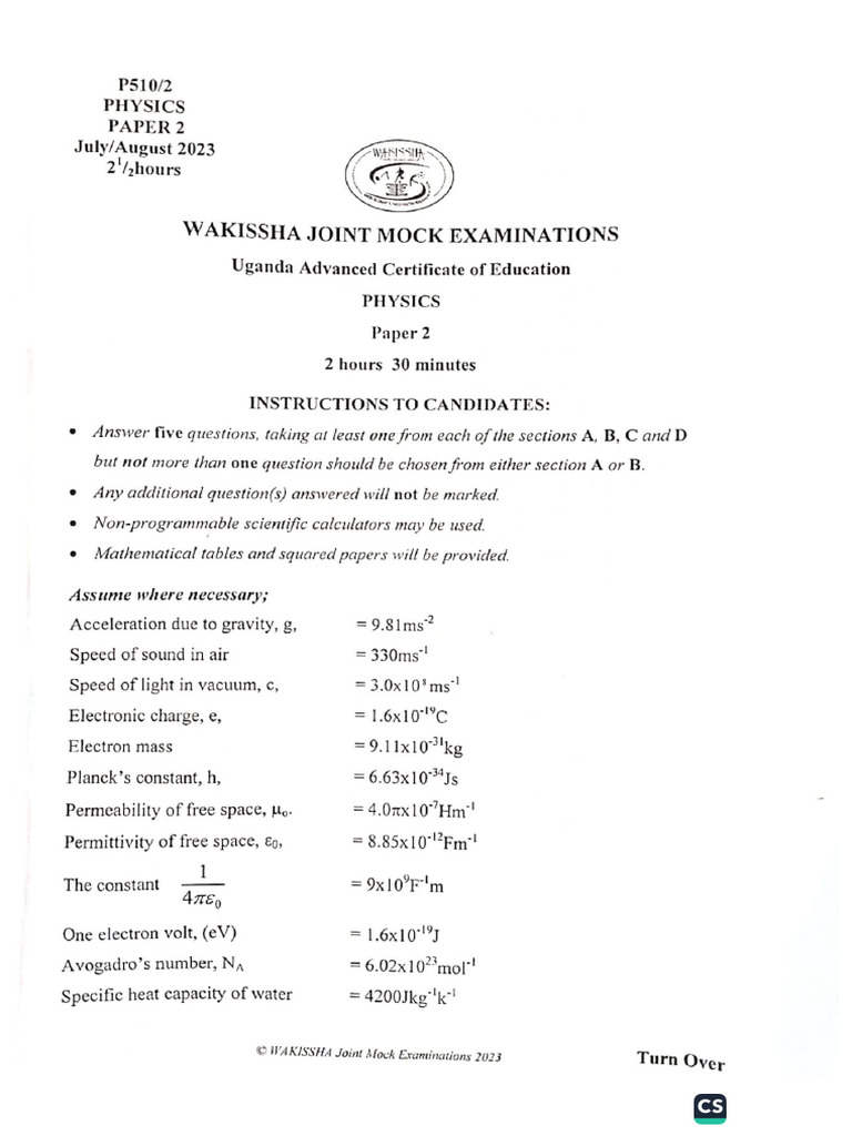Wakissha Uace Physics 2 2023-1 | PDF
