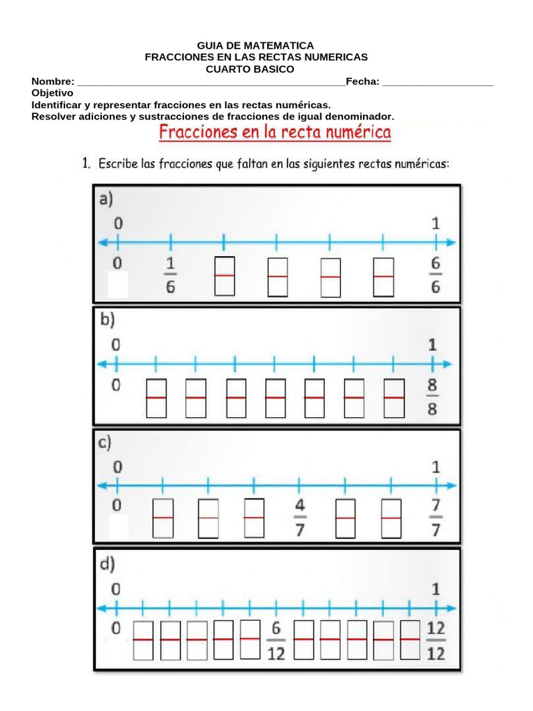 Fracciones en La Recta Numerica | PDF