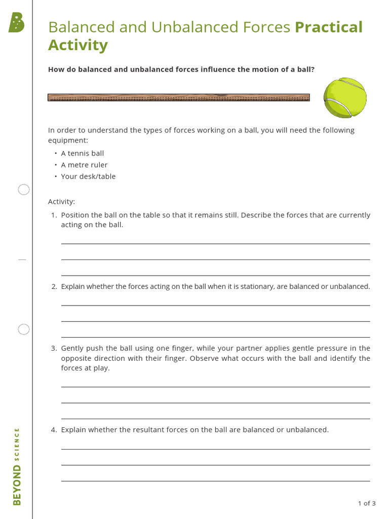 Balanced and Unbalanced Forces Practical Activity | PDF | Force | Chess ...