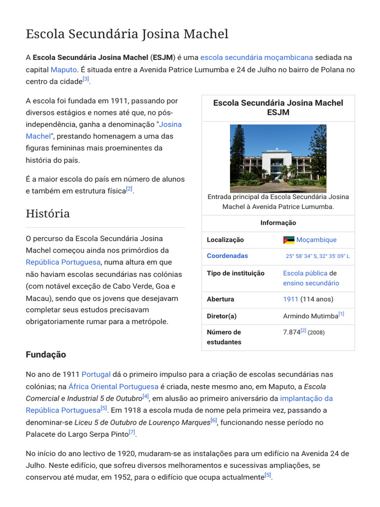 Escola Secundária Josina Machel: História e Localização | PDF ...