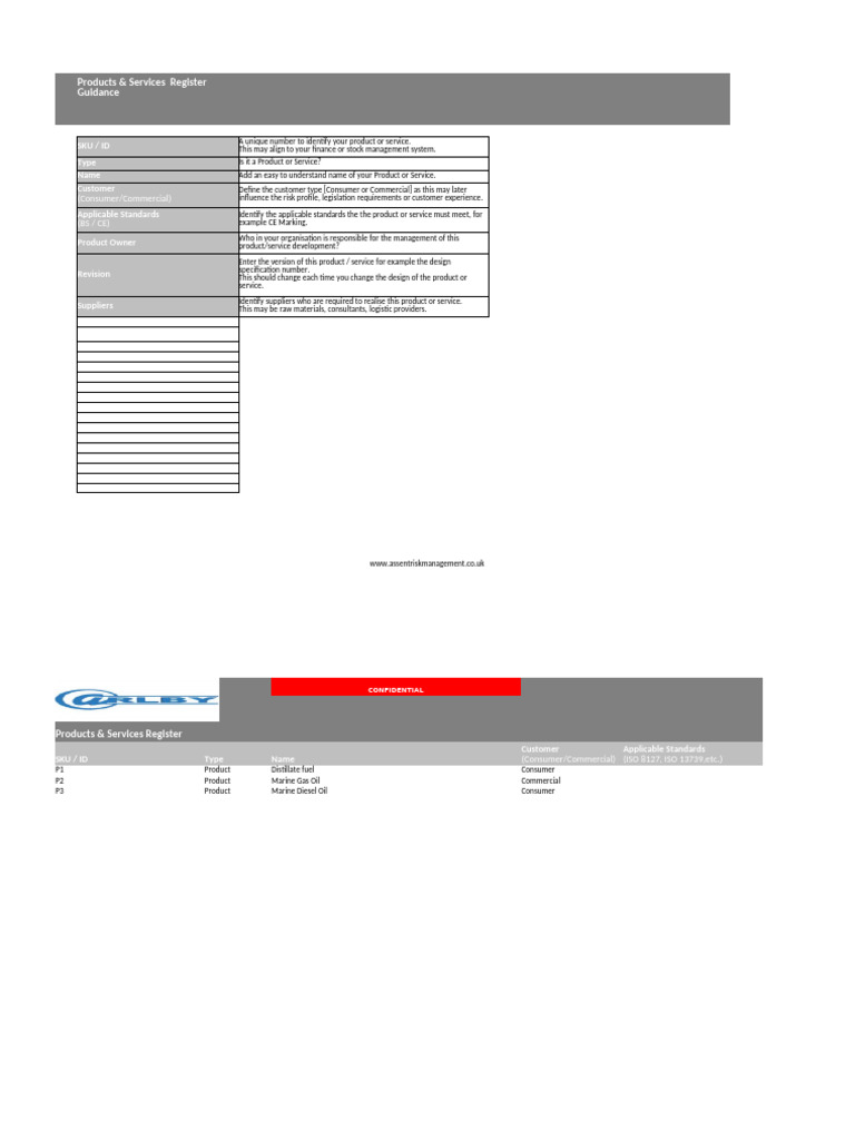 Products and Services Register Template ISO9001 | PDF | Fuel Oil | Fuels
