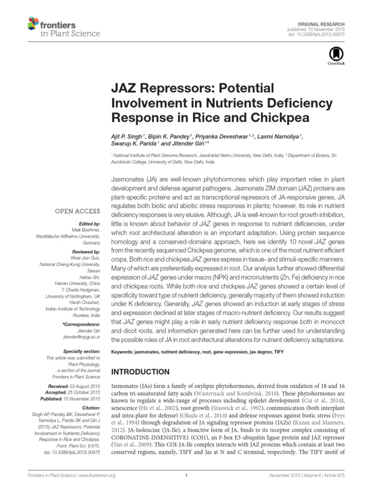 JAZ Repressors in Nutrient Deficiency Response | PDF | Gene Expression ...