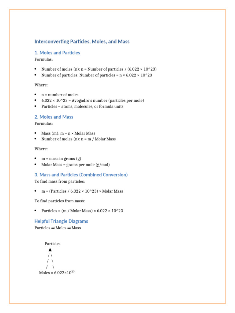 Particles Moles Mass Conversions | PDF