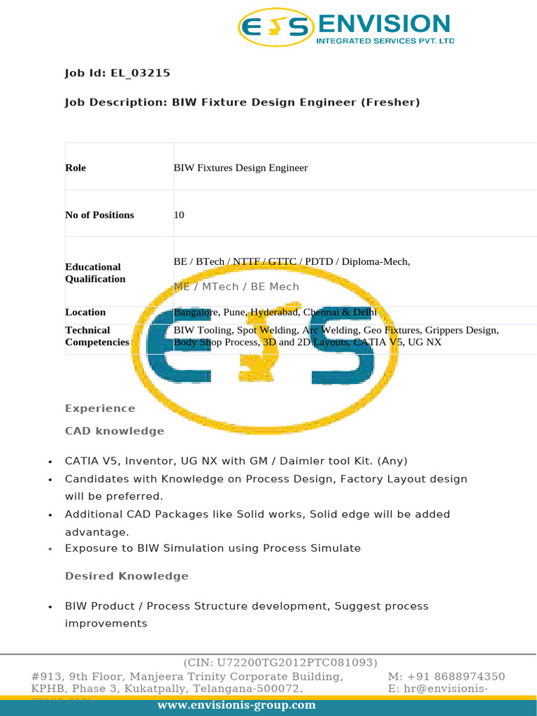 BIW Fixture Design Engineer Positions | PDF