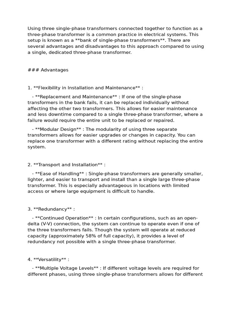 Adv&Disadv of 3single-Ph As 3ph | PDF | Transformer | Electrical Components