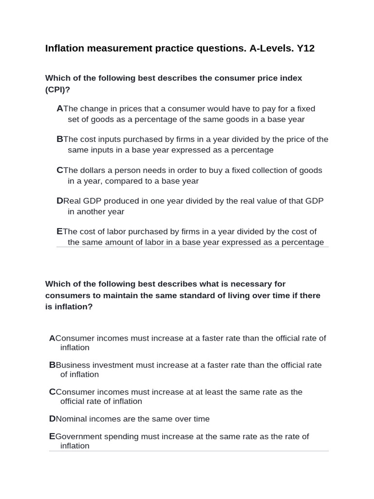 Practice Questions - Inflation Measurement | PDF