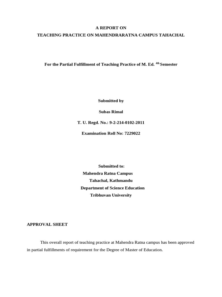 Teaching Practice Report: Mahendra Ratna Campus | PDF | Teachers | Learning