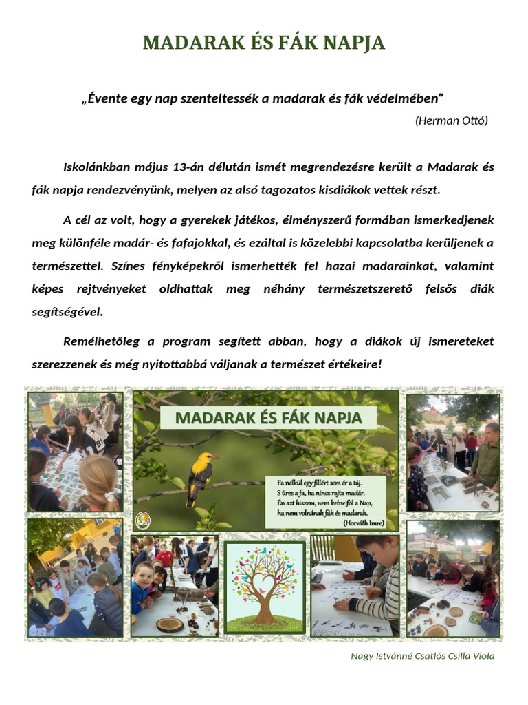 Madarak És Fák Napja | PDF