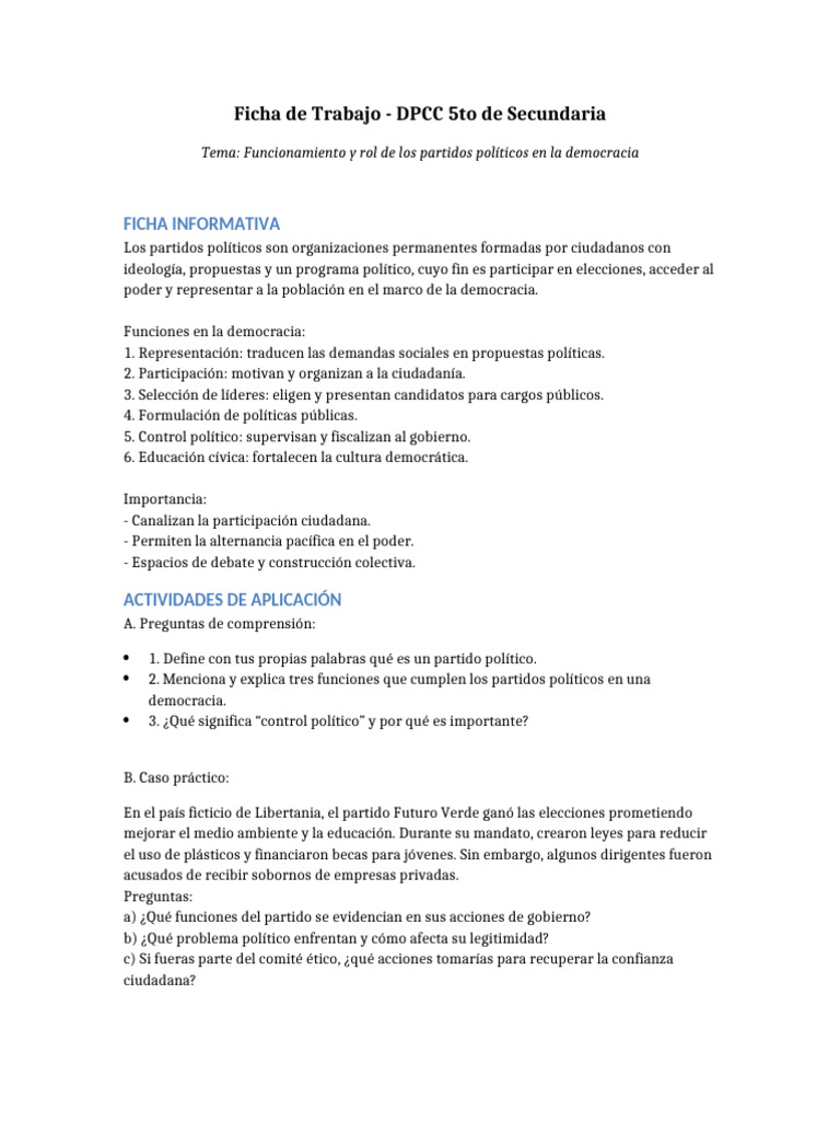 Ficha Dpcc Partidos Politicos Pdf Democracia Ideologías Políticas 2718