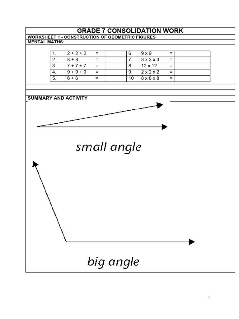 Grade 7 Geometric Construction Worksheet | PDF | Triangle | Rectangle