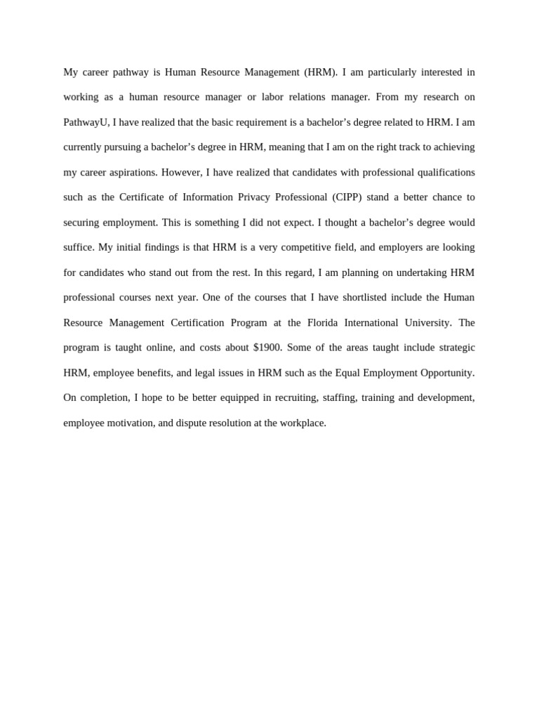 My Career Pathway Is Human Resource Management | PDF