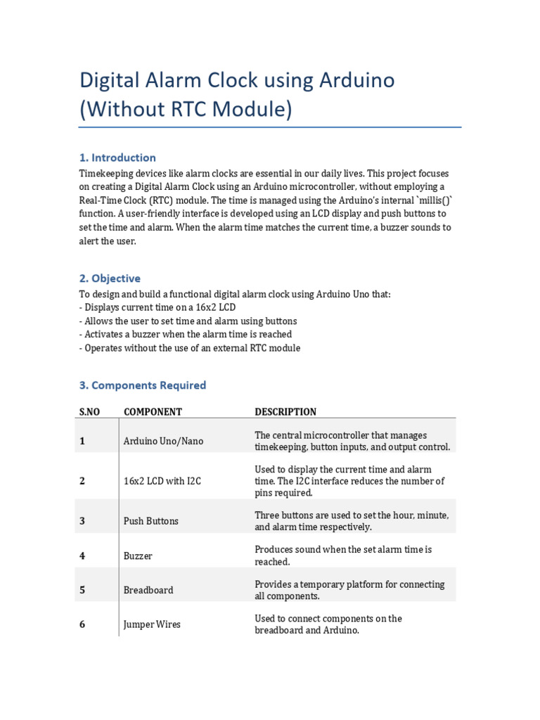 Arduino Digital Alarm Clock Project | PDF | Arduino | Computing
