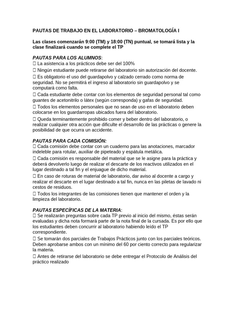 Pautas de Trabajo en El Laboratorio | PDF