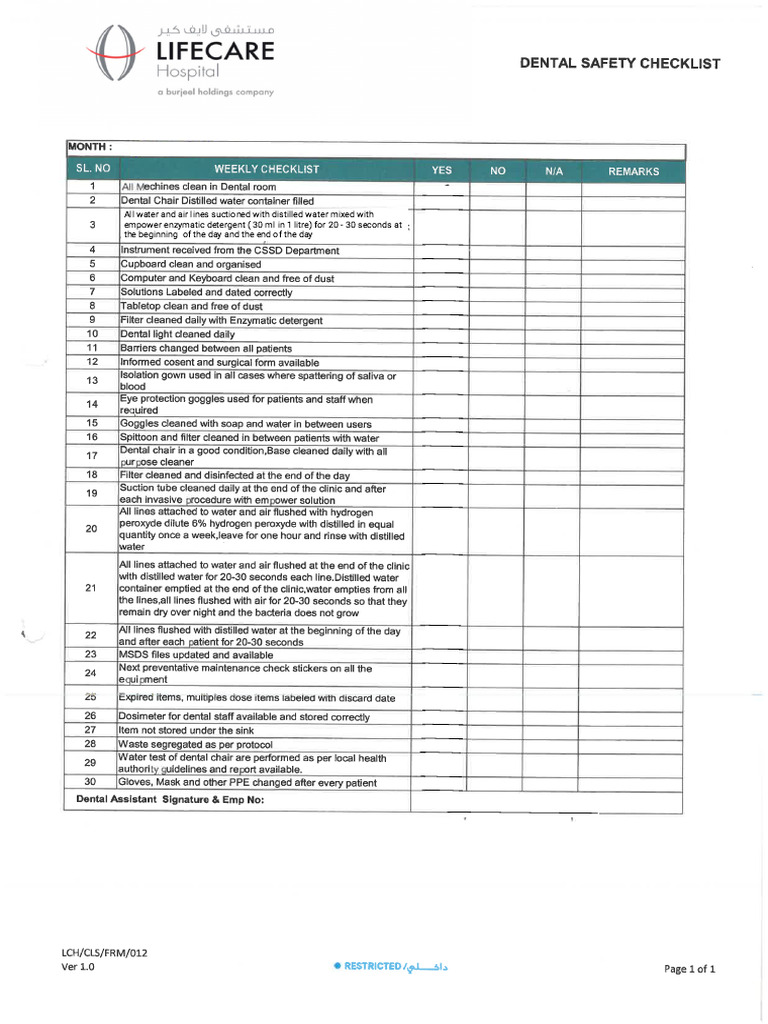 Dental Safety Checklist - Flattened | PDF