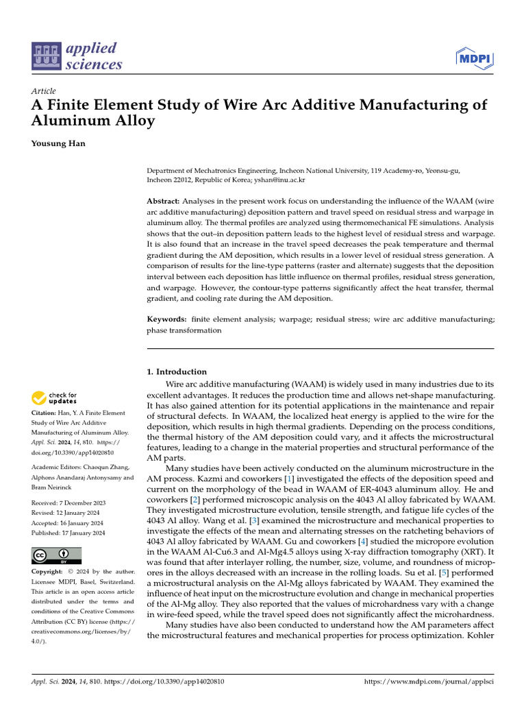 A Finite Element Study of Wire Arc Additive Manufa | PDF | Deformation ...