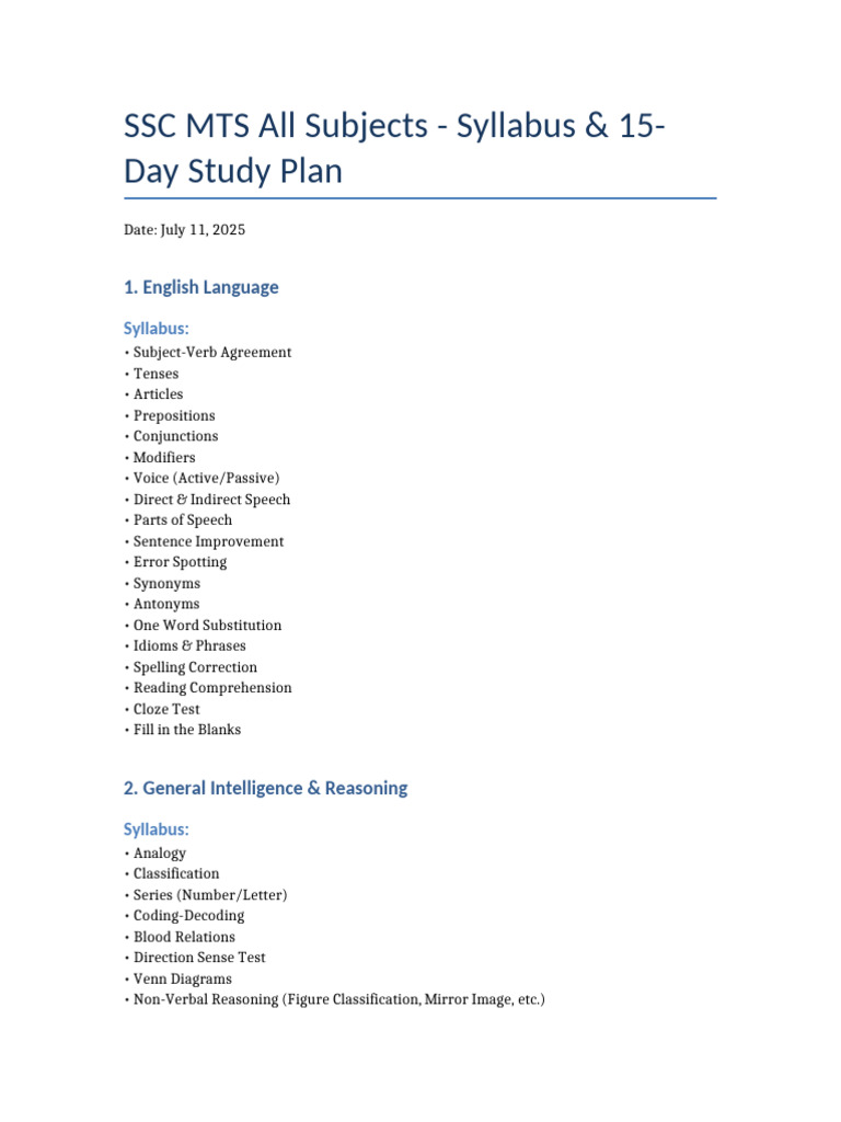 SSC MTS 2025 Syllabus Overview | PDF | English Language | Linguistics
