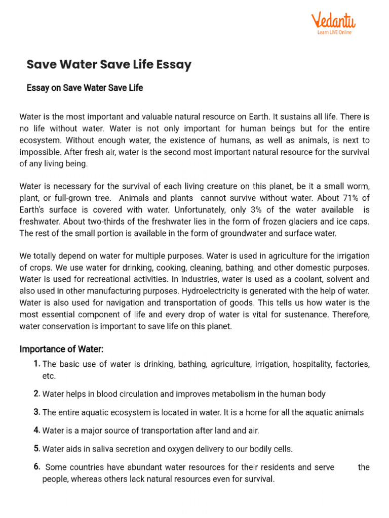 Save Water Save Life Essay | PDF