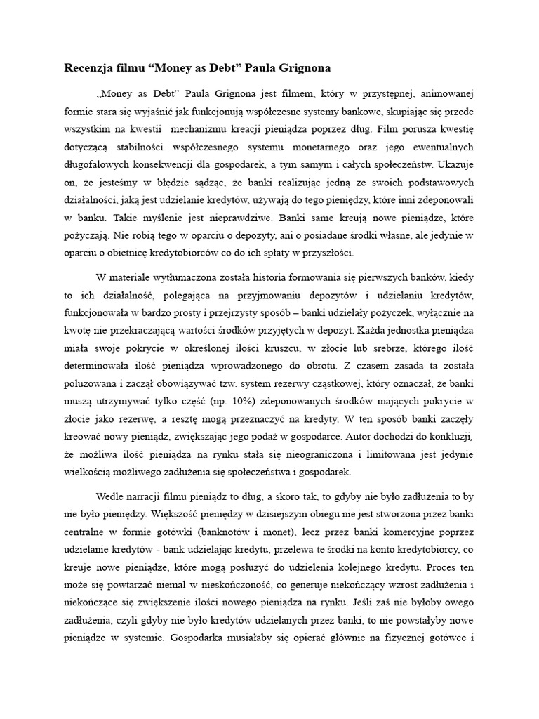 Recenzja Money As Debt | PDF