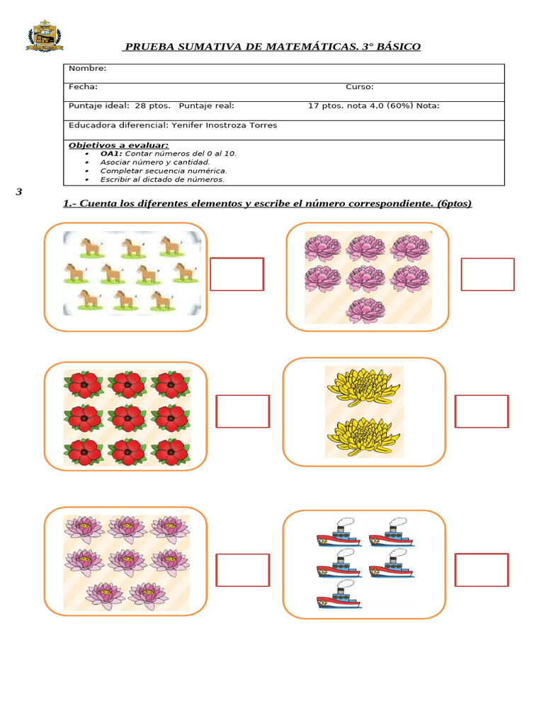Prueba Conteo 3 Basico | PDF