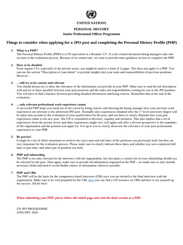 Completing Your UN Personal History Profile | PDF | Employment