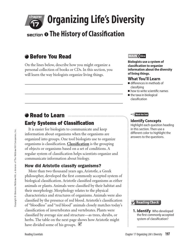 Chapter 17 Section 1 Reading Essentials | PDF | Taxonomy (Biology) | Genus