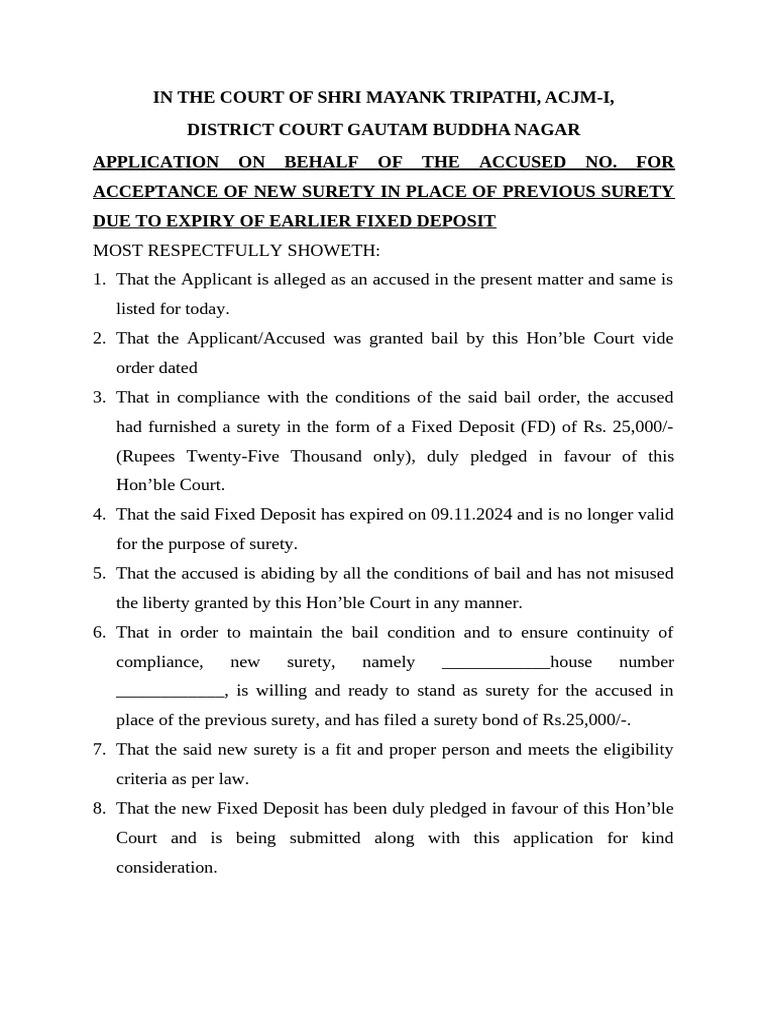 Surety Discharge Application | PDF